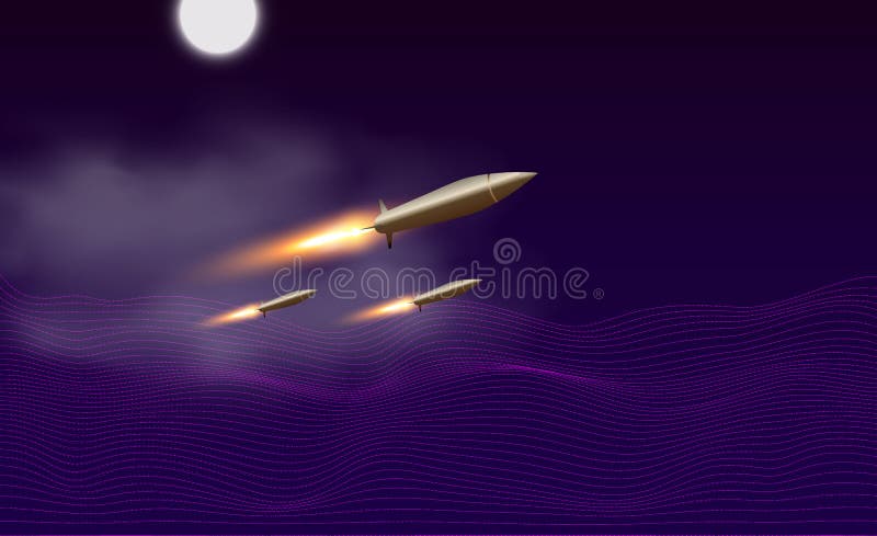 Realistic Flying Rockets in Motion with the Fiery Trace. Vector ...