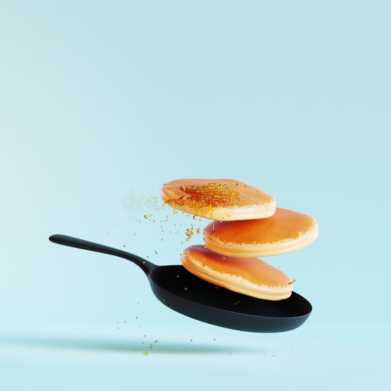 Realistic Food. Flying Pancakes with Honey on Pan Stock Illustration ...