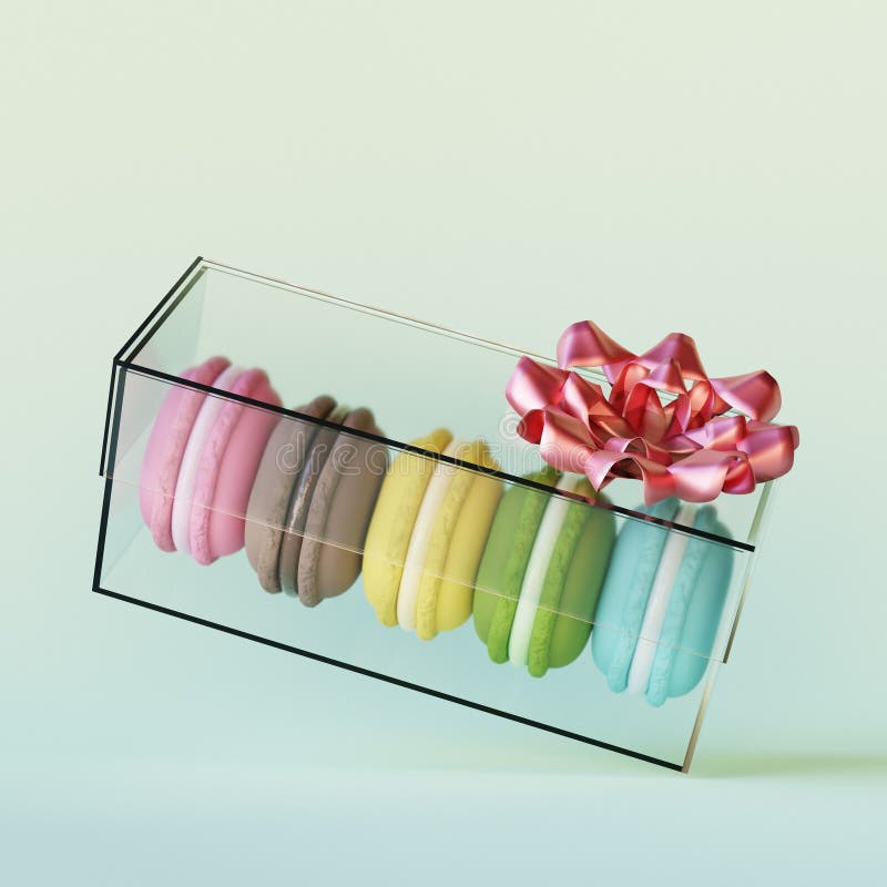 Realistic Food. Transparent Gift Box with Colorful Macaroons Stock ...
