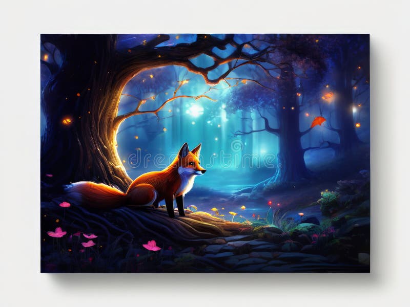 Realistic Forest Fox in the Night. Vector Illustration Stock ...