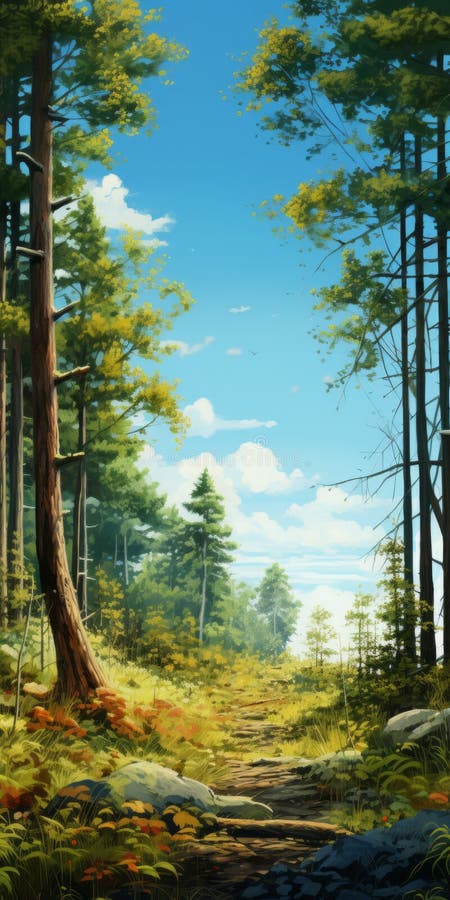 Realistic Forest Landscape Wallpaper Art with Anime Influence Stock ...