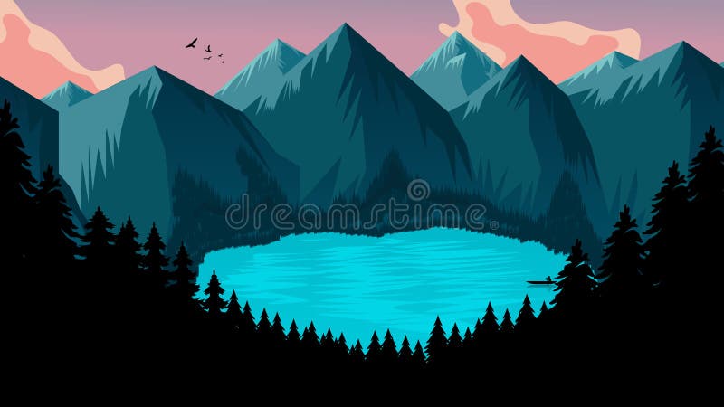 Realistic Forest Mountain with Lake Flat Illustration Stock Vector ...
