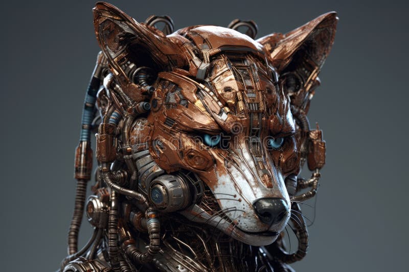 Realistic Fox Robot Head with Cinematic Lighting and Rococo Details in ...