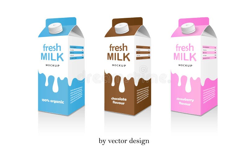 Realistic Fresh Milk Packages Mockup in Variant Flavor by Vector Design ...