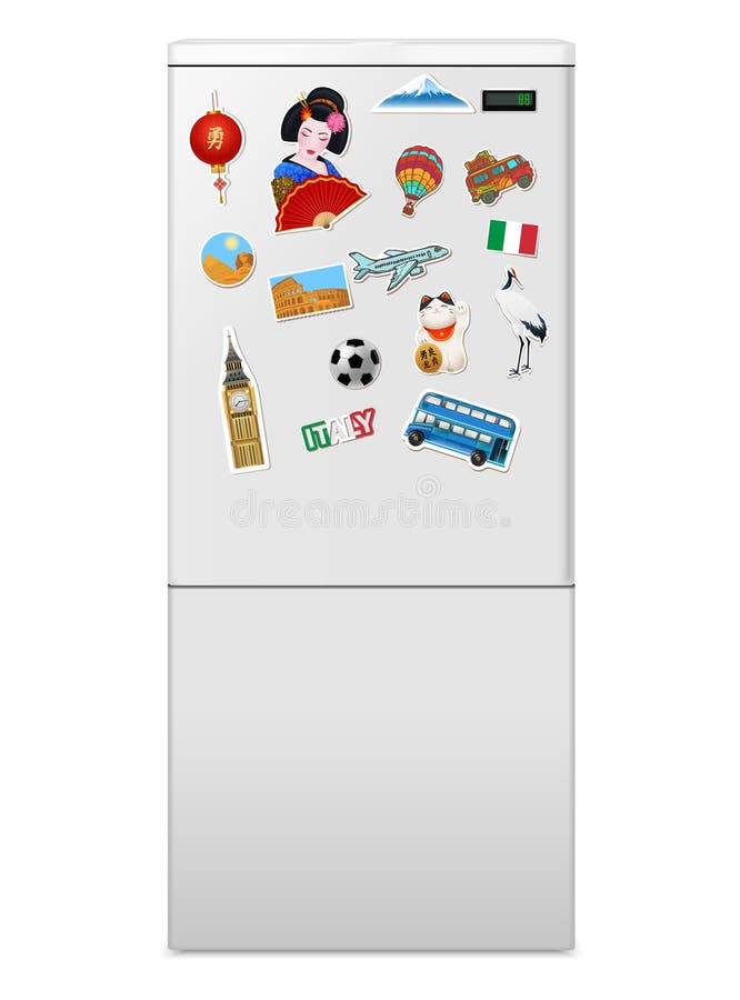 Realistic Fridge with Magnets Stock Vector - Illustration of capital ...