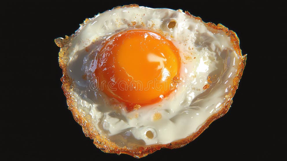Realistic Fried Egg with Crispy Edges on Black Background Stock Image ...