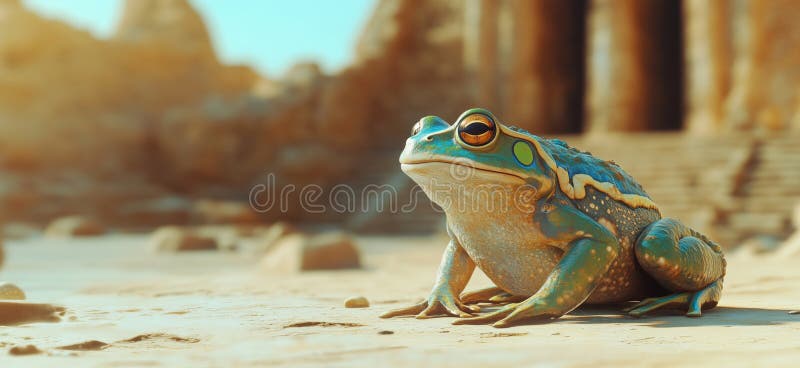 Realistic Frog with Vibrant Colors in Ancient Ruins Setting, Copy Space ...