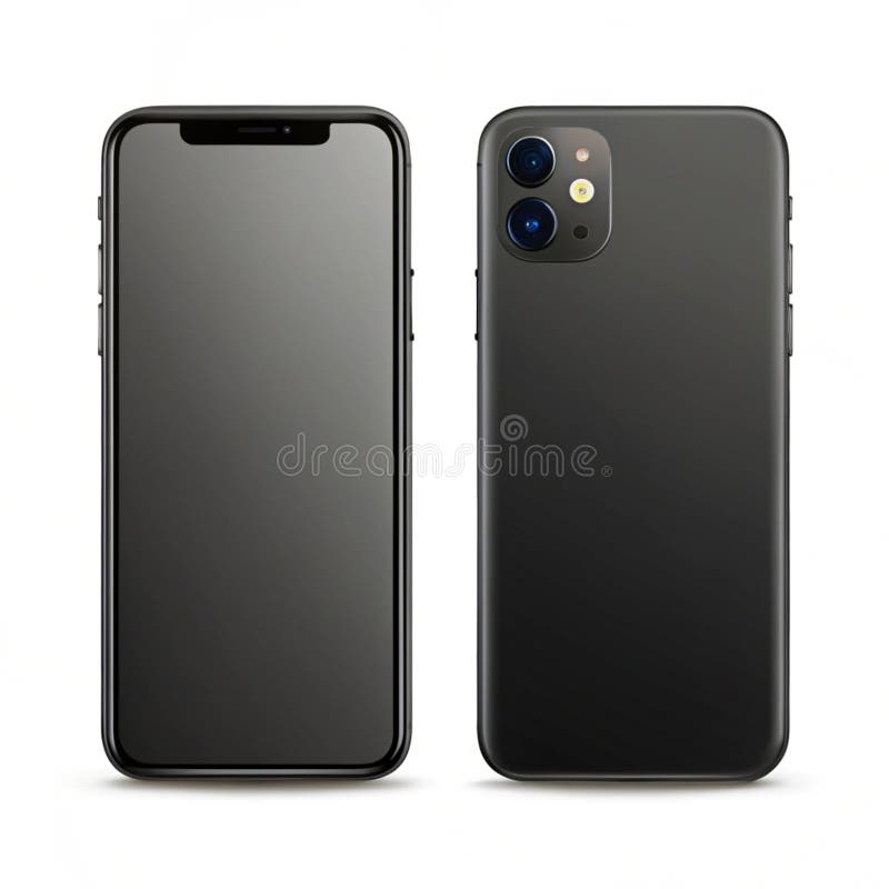 Realistic Front and Back View Black IPhone Mockup Stock Illustration ...