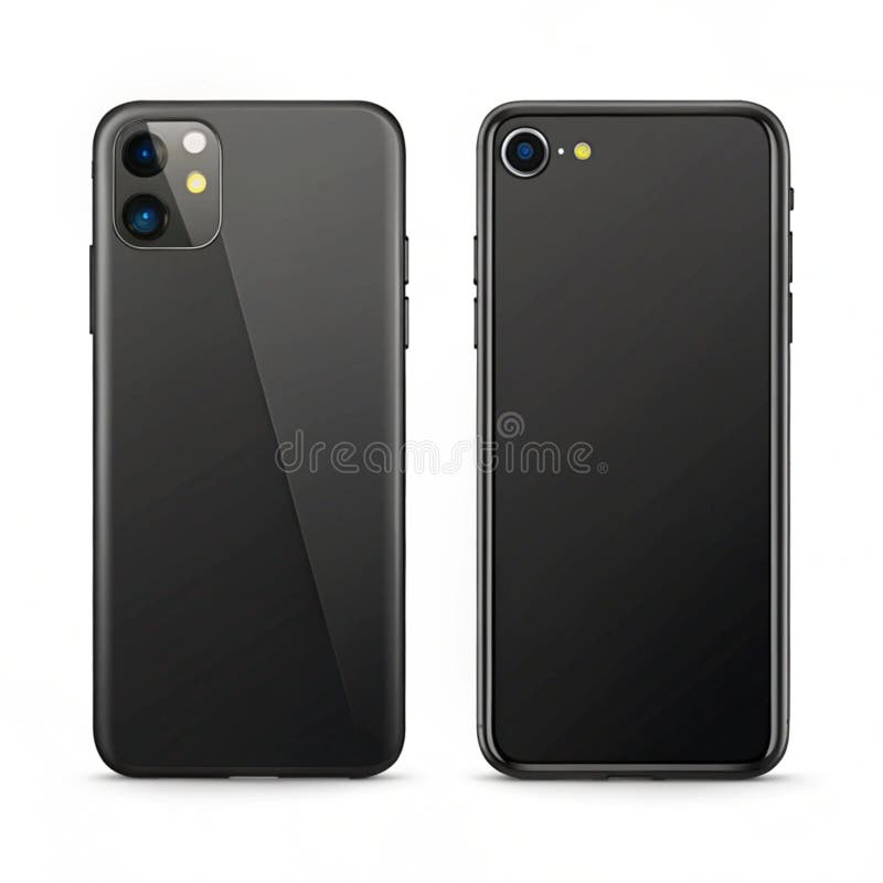 Realistic Front and Back View Black IPhone Mockup Isolated on White ...