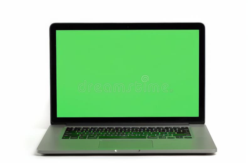 Realistic Front View Laptop Mockup with Blank Green Screen Display ...