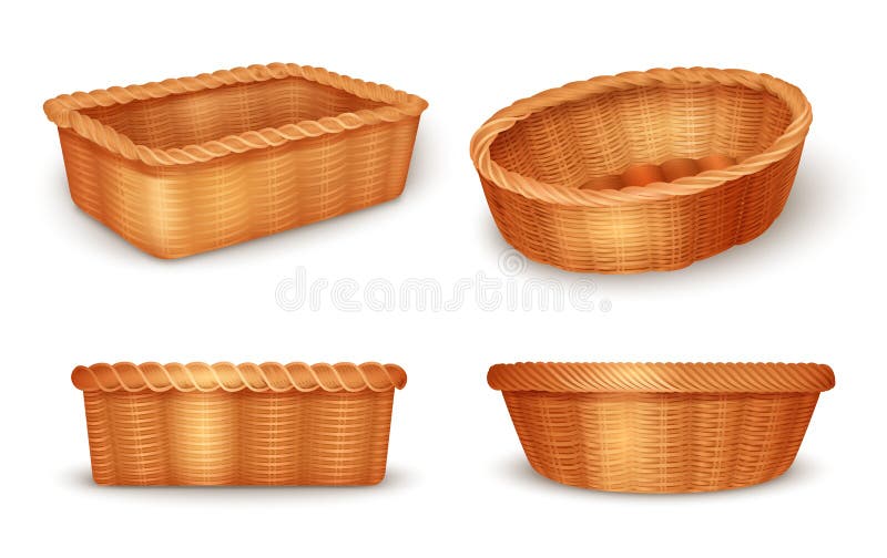 Realistic Fruit Bread Wicker Basket Icon Set Stock Vector ...