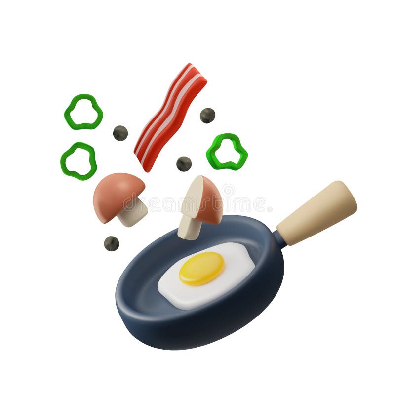 Realistic Frying Pan with Scrambled Eggs and Falling Ingredients 3D ...
