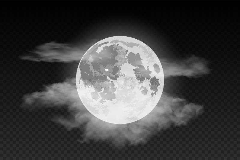 Realistic Full Moon with Clouds Isolated on Transparent Background ...