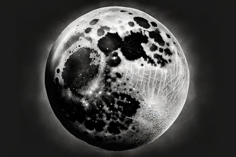 Realistic Full Moon Intricate Black and White Illustration Illustration ...