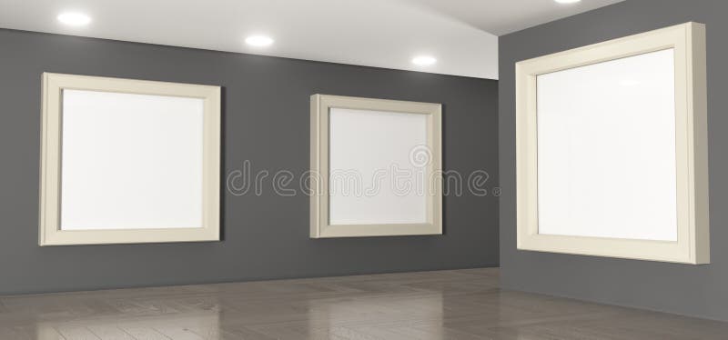 Realistic Gallery Room with Big Empty Picture Frames Stock Illustration ...