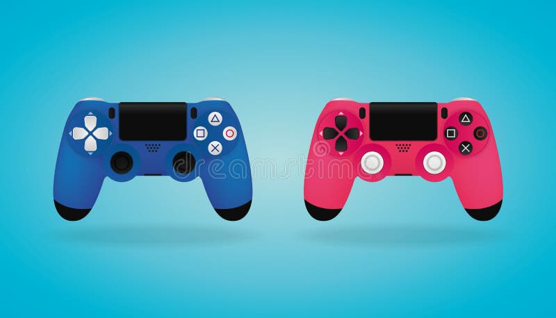 Realistic Gamepad. Blue and Pink Video Game Controllers. Vector ...