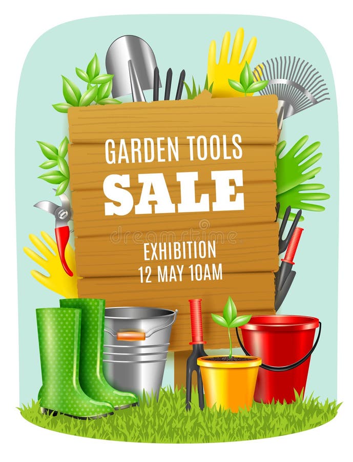 Realistic Garden Tools Poster Stock Vector - Illustration of ...