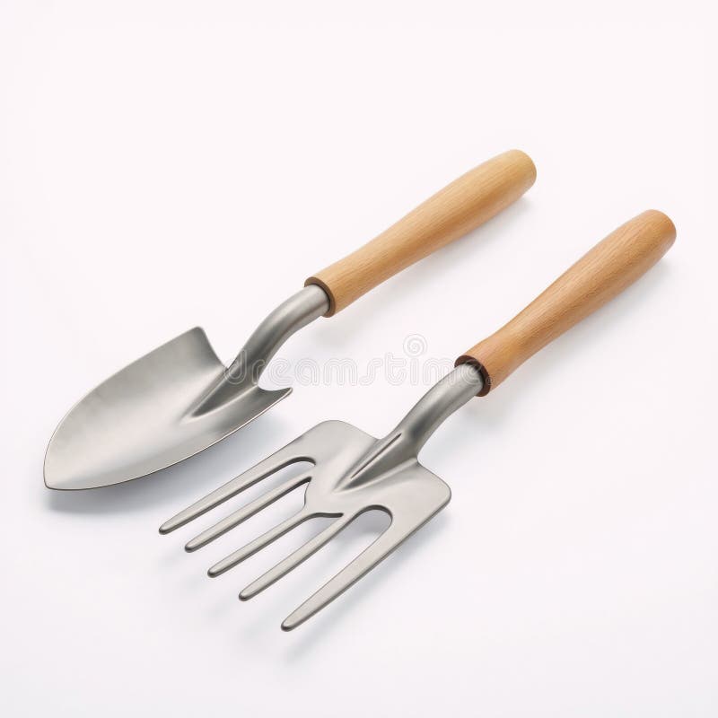 Realistic Garden Tools Shovel Rake on White Background Isolate Stock ...