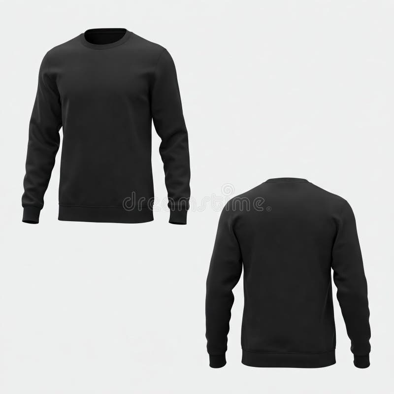 Black Long Sleeve Shirt Mockup Front and Back View on Plain Background ...
