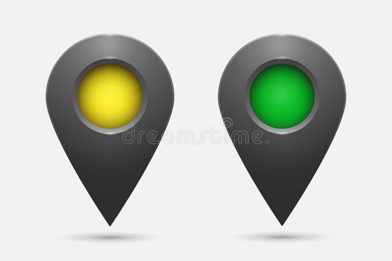 Realistic Geolocation Icons with Colored Inserts on a White Background ...