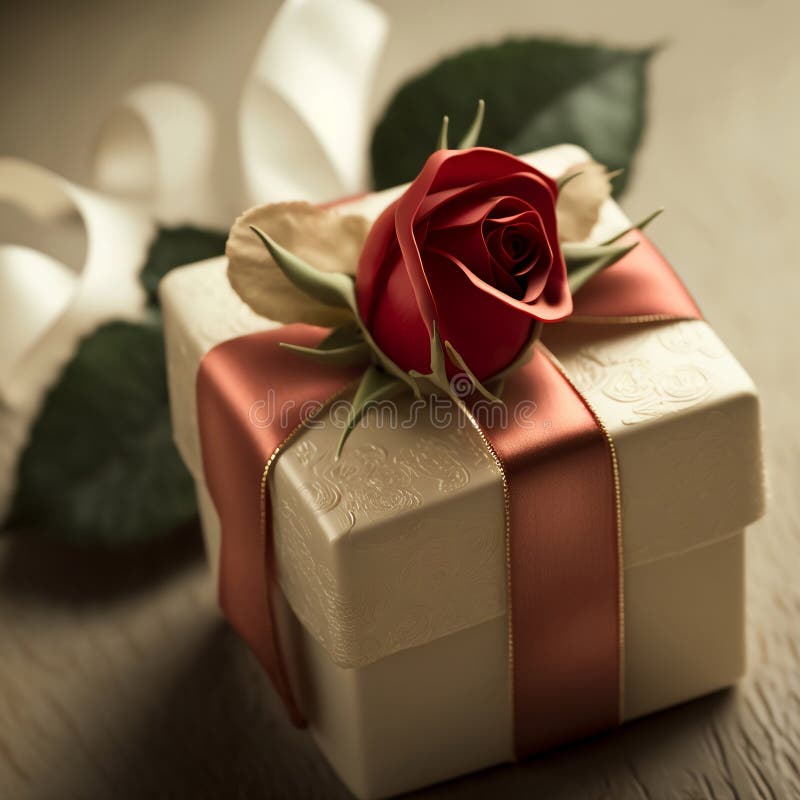Realistic Gift Box with Red Rose. 3D Stock Illustration - Illustration ...