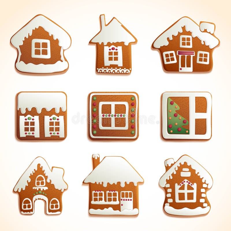 Realistic Gingerbread House Collection Vector Design Stock Vector ...