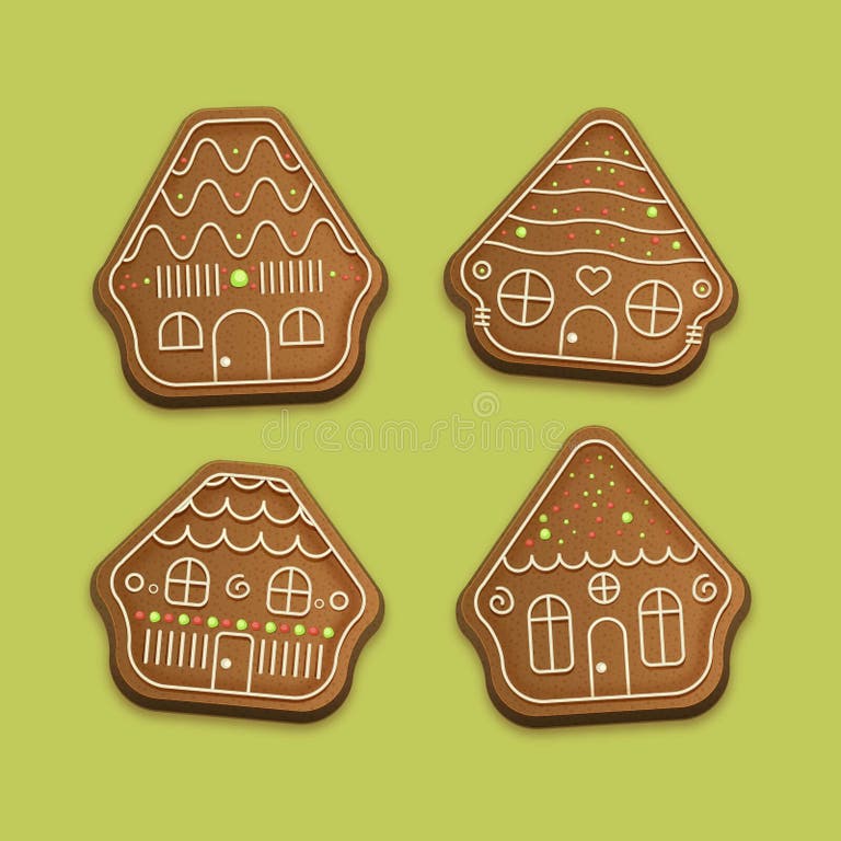 Realistic Gingerbread House Collection Vector Design Illustration Stock ...
