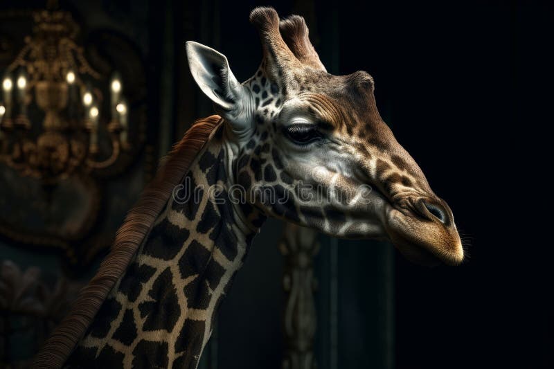 Realistic Giraffe in 3D with Rococo Style and Dramatic Lighting Stock ...