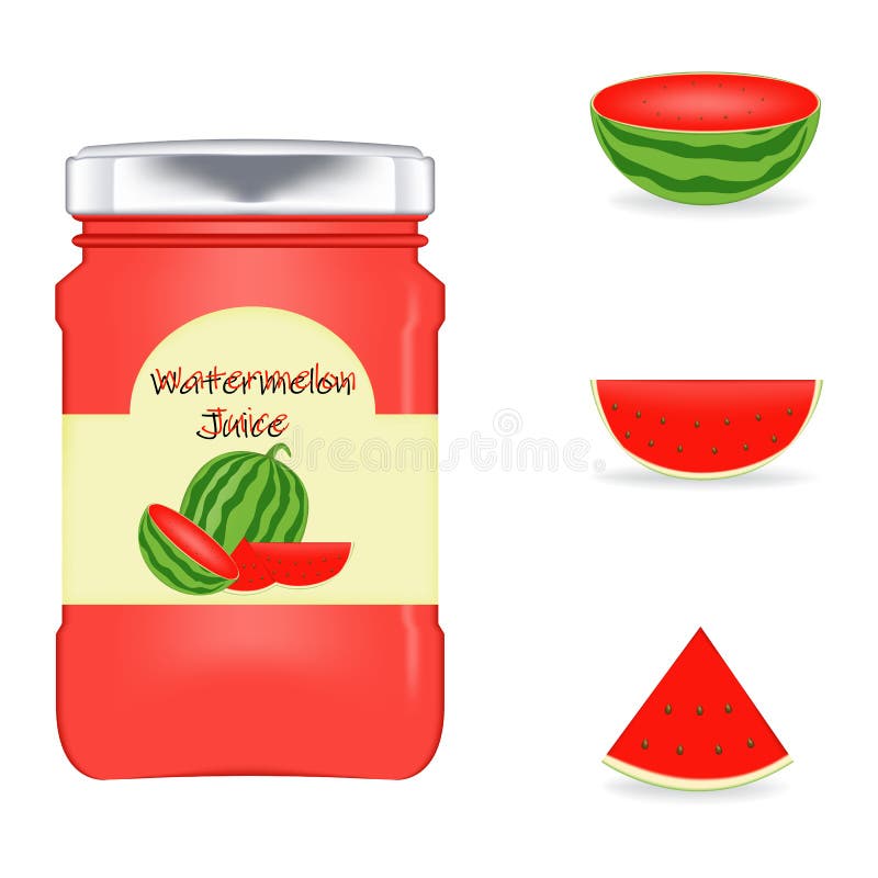 Realistic Glass Bottle Packaging for Fresh Watermelon Juice Stock ...