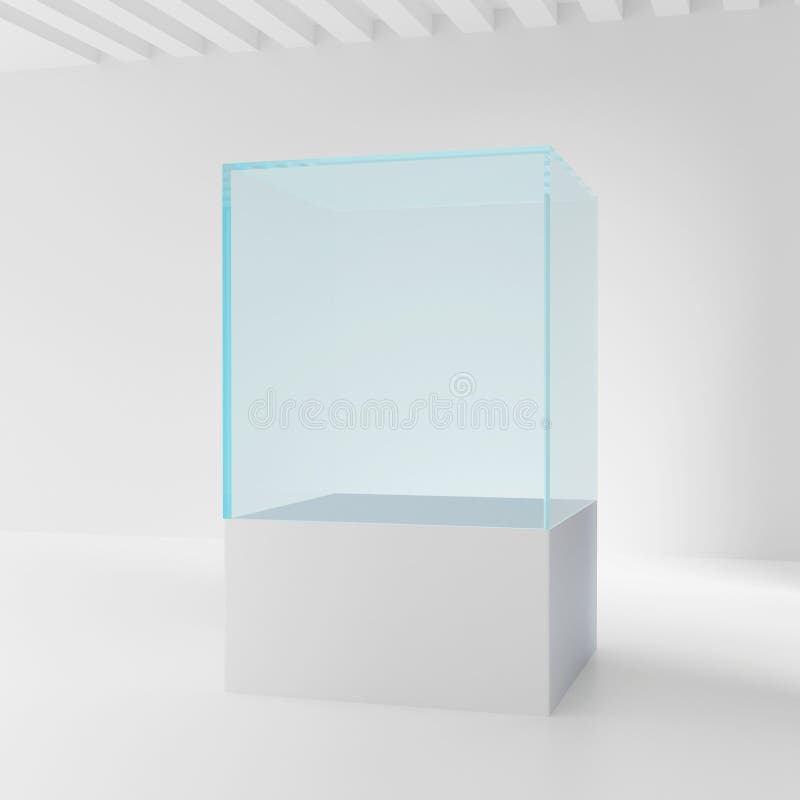 Realistic Glass Square Showcase. Empty Glass Box in Room Stock ...