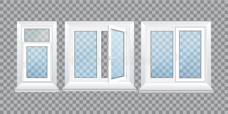 Realistic Glass Transparent Plastic Windows with Window Sills and ...