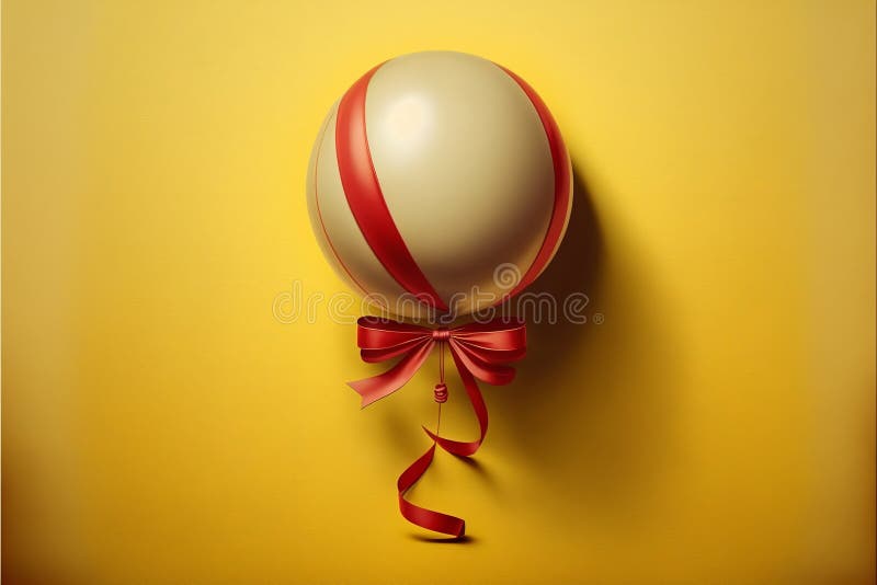 Realistic Glossy Balloon with Red Ribbon Against Yellow Background. 3D ...