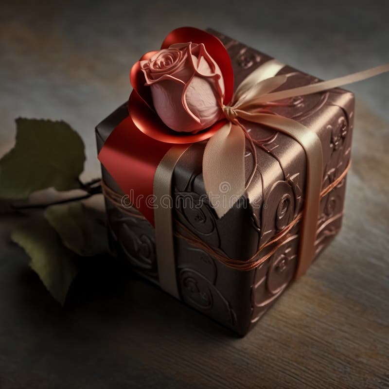 Realistic Glossy Bronze Gift Box with Red Stock Illustration ...