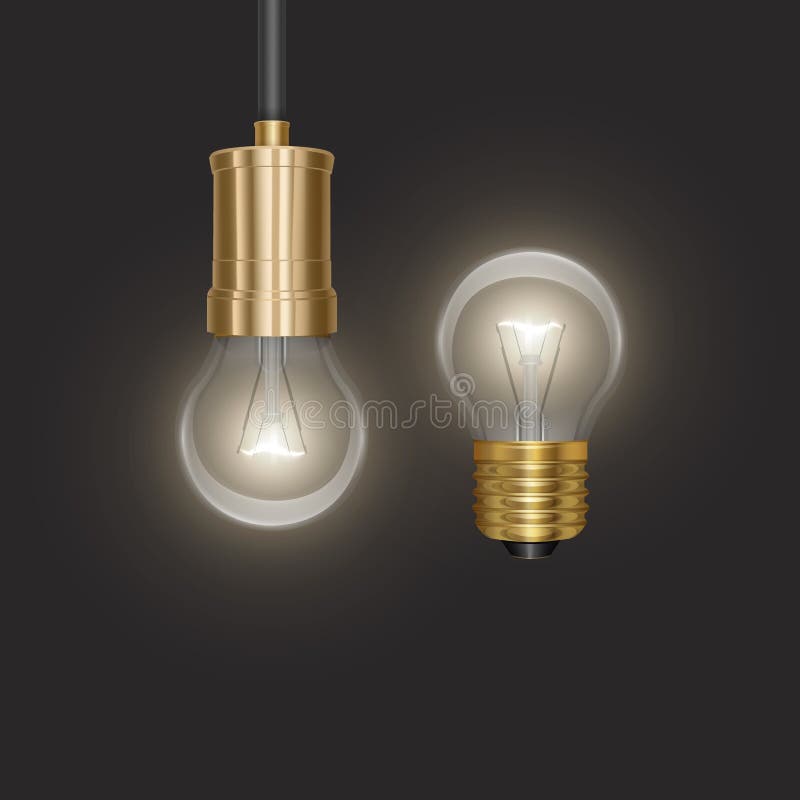 Realistic Glow Bulb Background with Luminant Lens End Lamp Hanging on ...