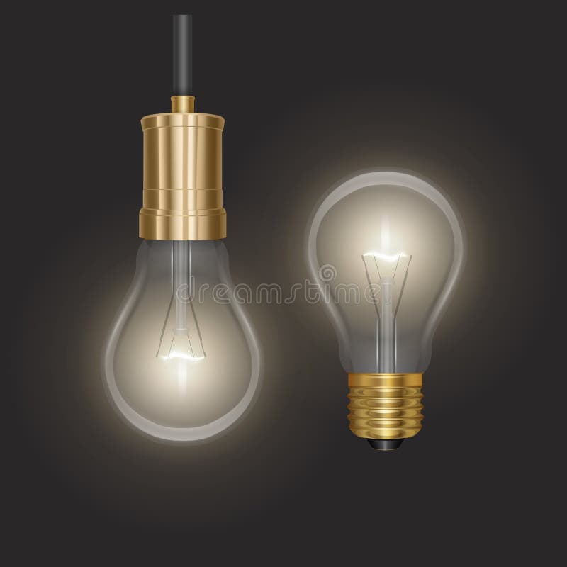 Realistic Glow Bulb Background with Luminant Lens End Lamp Hanging on ...