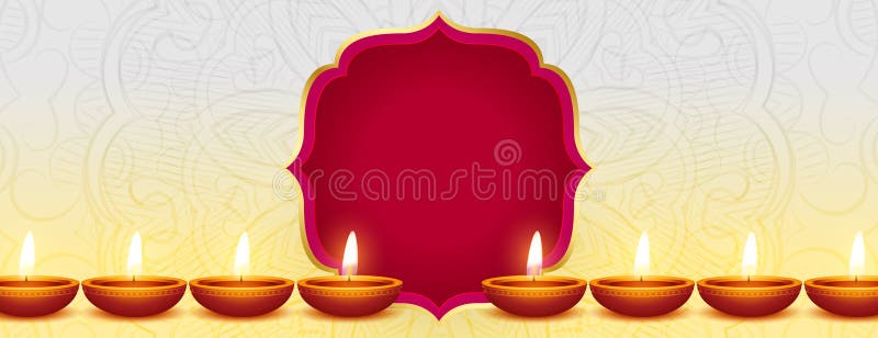 Realistic Glowing Diwali Diya Greeting Banner with Text Space Stock ...