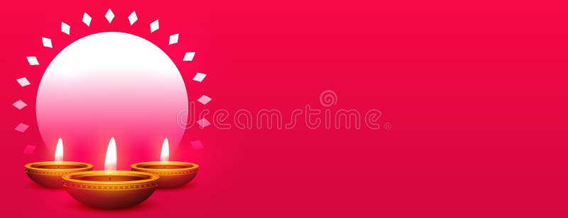 Realistic Glowing Diya Diwali Greeting Banner with Text Space Stock ...