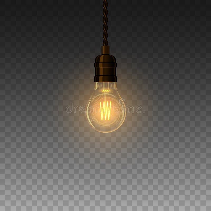 Realistic Glowing Lamp Hanging on the Wire. Incandescent Lamp. Vector ... Realistic Glowing Lamp Hanging on the Wire. Incandescent Lamp. Vector ...