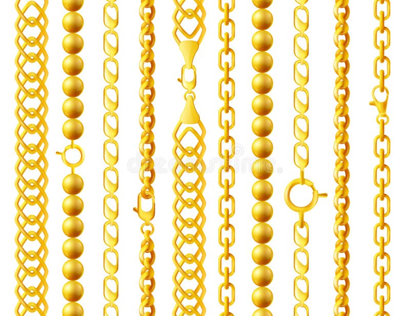 Realistic Gold Chain Set with Different Link Styles, Shape and Width ...