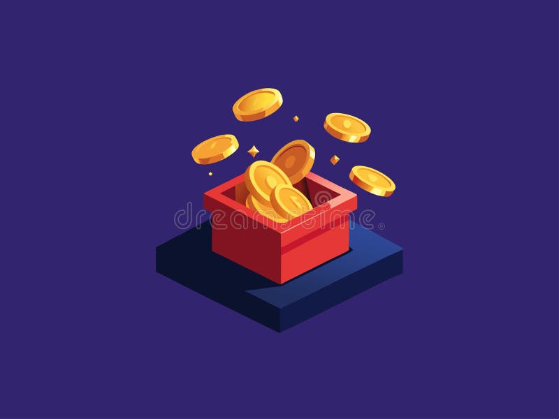 Realistic Gold Coins in 3D Emerging from Red Box Financial Award ...