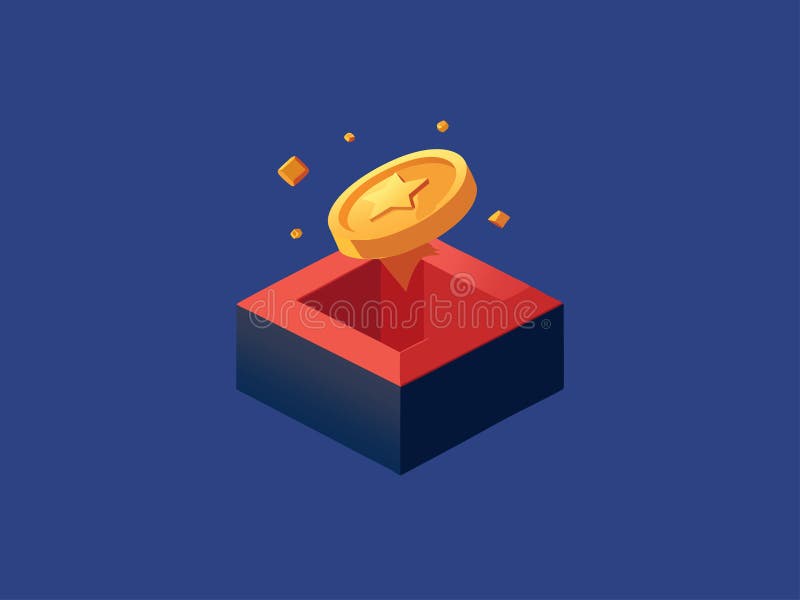 Realistic Gold Coins in 3D Emerging from Red Box Financial Award ...