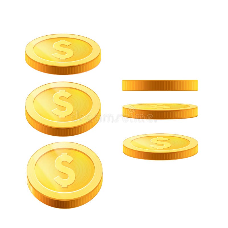 Realistic Gold Coins. Coins Set in Different Positions Stock Vector ...