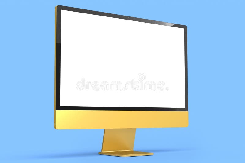 Realistic Gold Computer Screen Display with Keyboard and Mouse Isolated ...