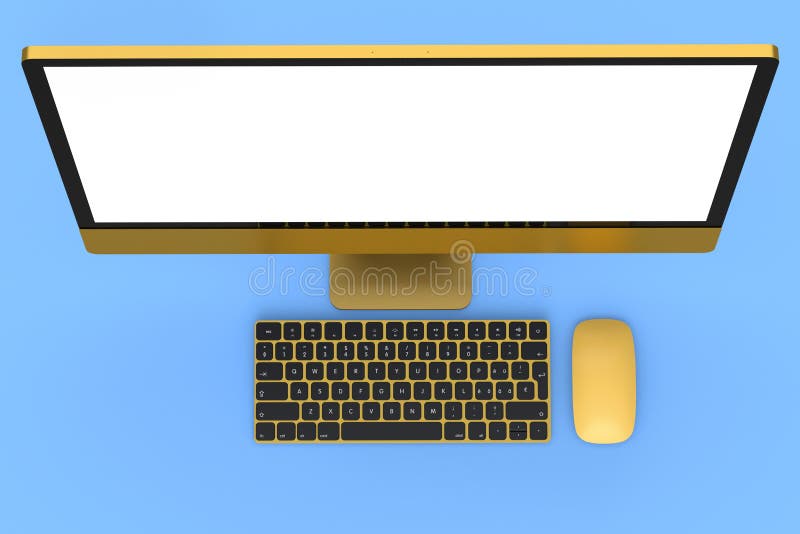 Realistic Gold Computer Screen Display with Keyboard and Mouse Isolated ...