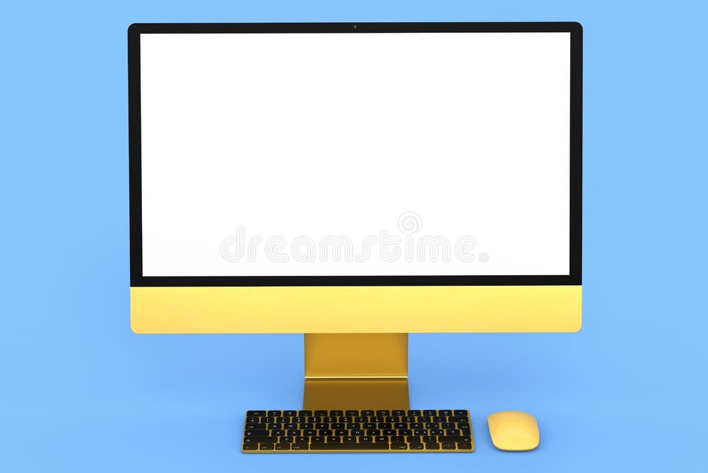 Realistic Gold Computer Screen Display with Keyboard and Mouse Isolated ...