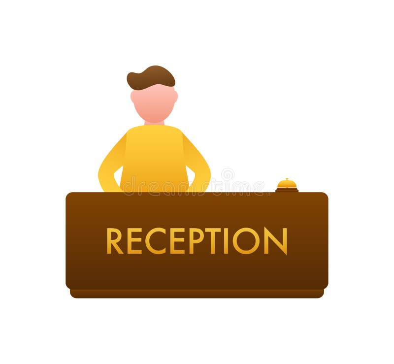Realistic Gold Icon of Reception Bell and Man on White Backdrop ...