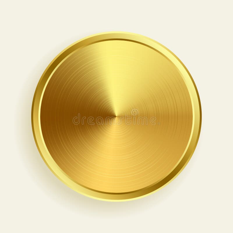 Realistic Gold Metallic Button in Brushed Surface Texture Stock Vector ...