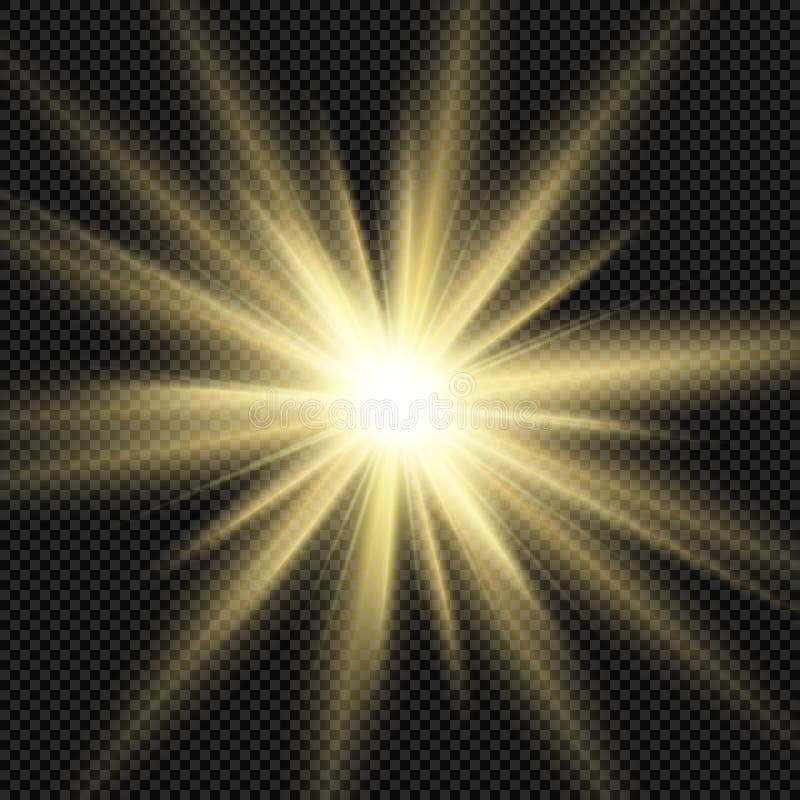 Realistic gold sun rays stock vector. Illustration of beam - 207826449