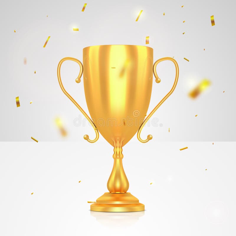 Realistic Golden Champions Cup with Golden Sparkles. Stock Photo ...