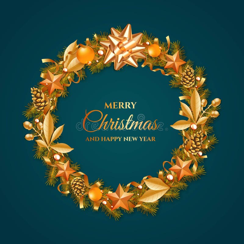 Realistic Golden Christmas Wreath Vector Design Illustration Stock ...